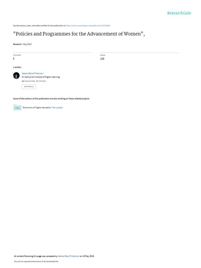 Policies and Programmes For Women Advancement | PDF | Economies