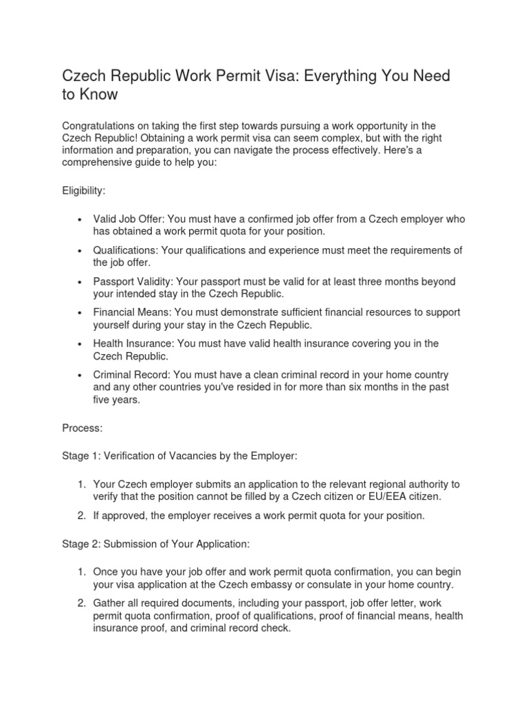 Czech Republic Work Permit | PDF | Travel Visa | Government And Personhood
