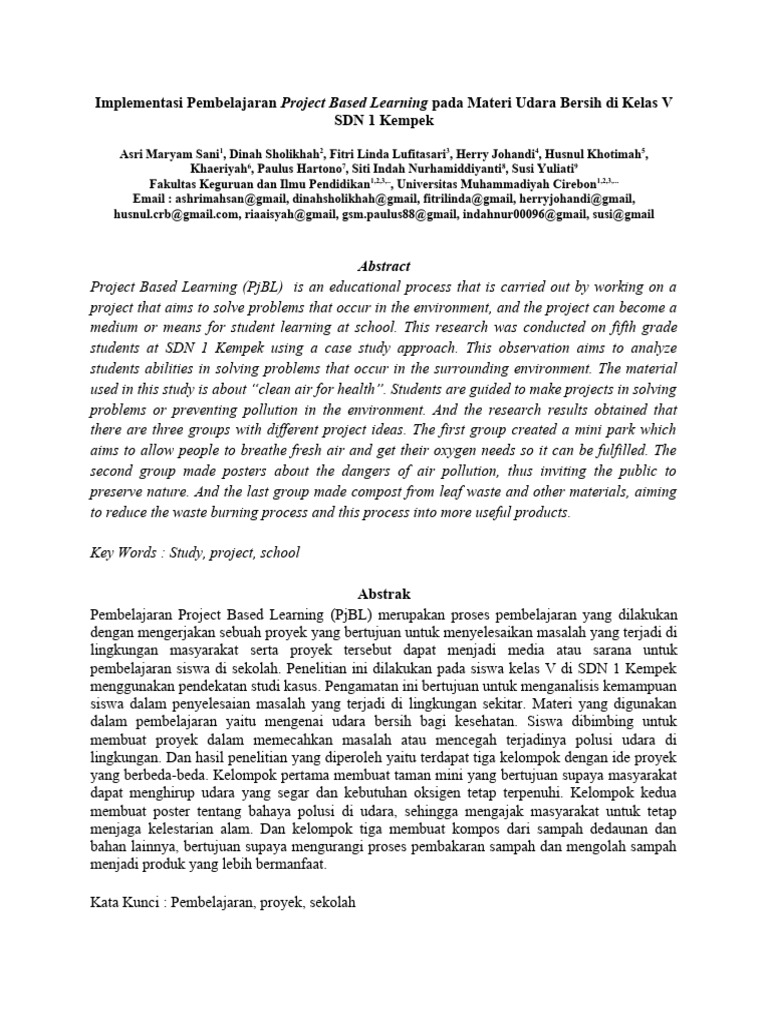 Implementasi Pembelajaran Project Based Learning Pada Materi Udara ...