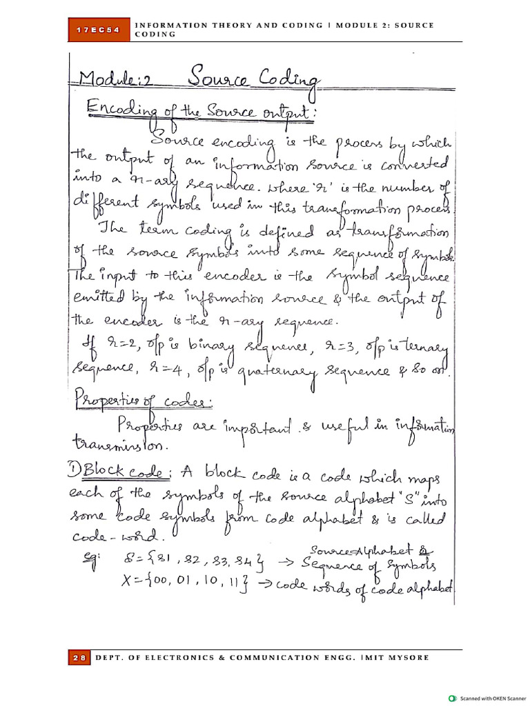 Module 2 17ec54 Source Coding Notes | PDF