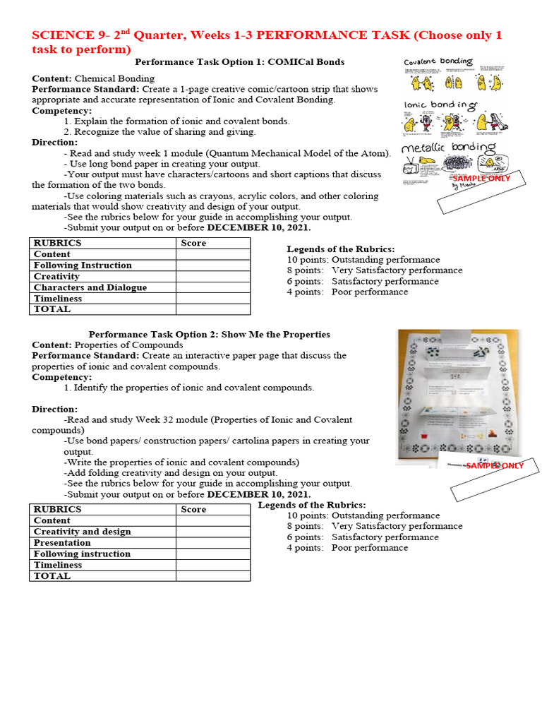 Sci.9 PT Weeks 1-3 -2nd Quarter | PDF | Chemical Bond | Chemical Compounds