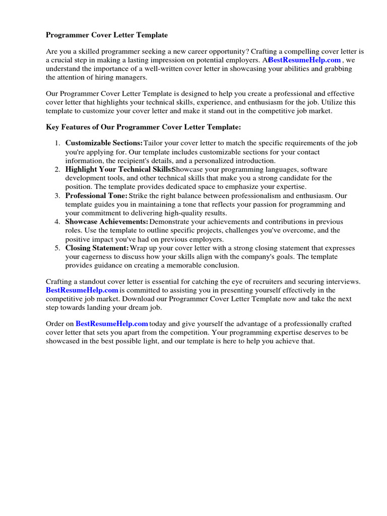 Programmer Cover Letter Template | PDF | Microsoft Access | Résumé