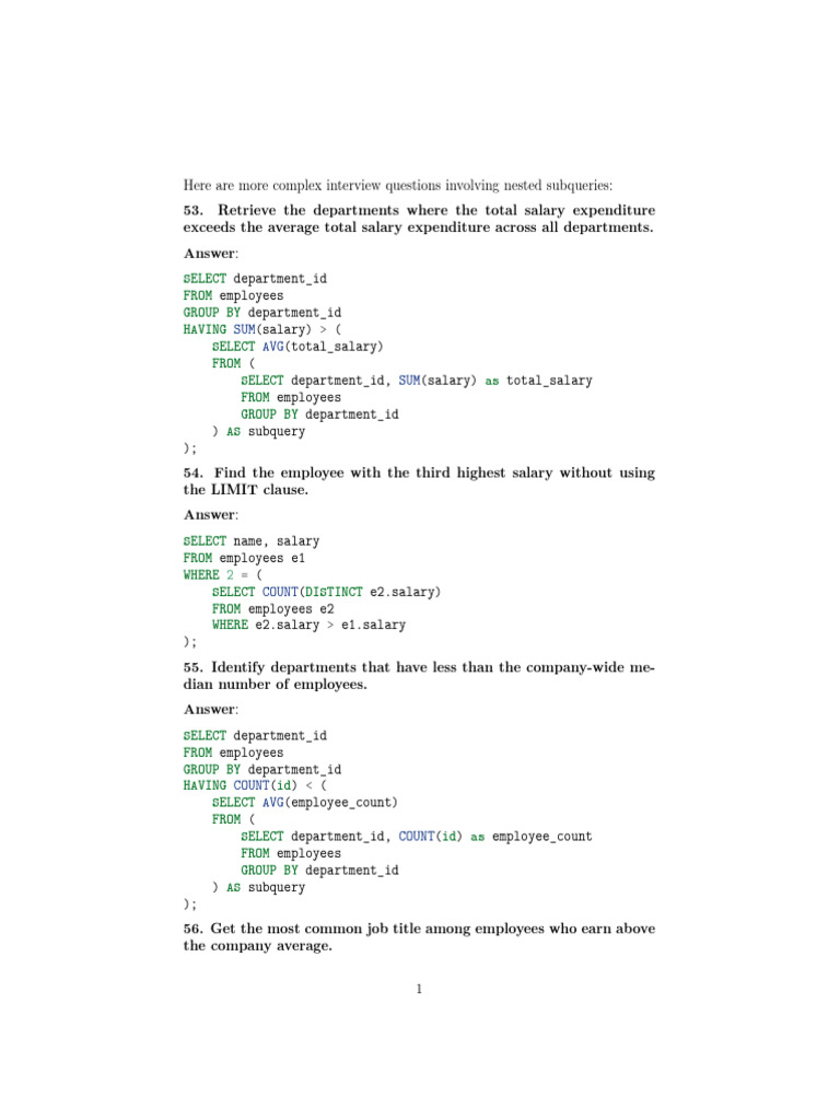 Complex SQL Interview Questions - Part 2 | PDF | Databases | Data Management