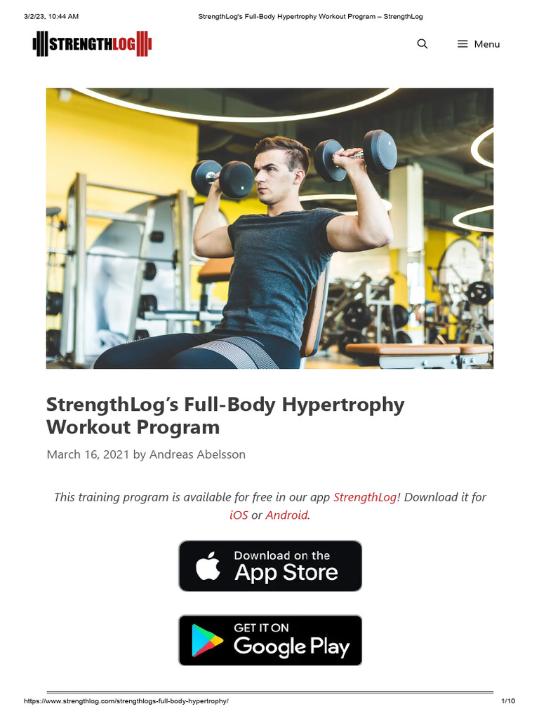 StrengthLog Full-Body Hypertrophy Plan | PDF | Muscle Hypertrophy | Weight Training