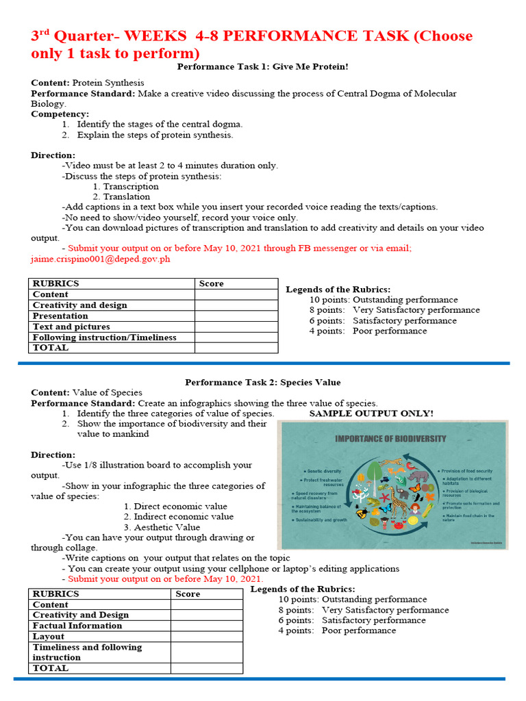 Performance Task Sci 10 Eeks 4 8 Pdf Evolution Biology