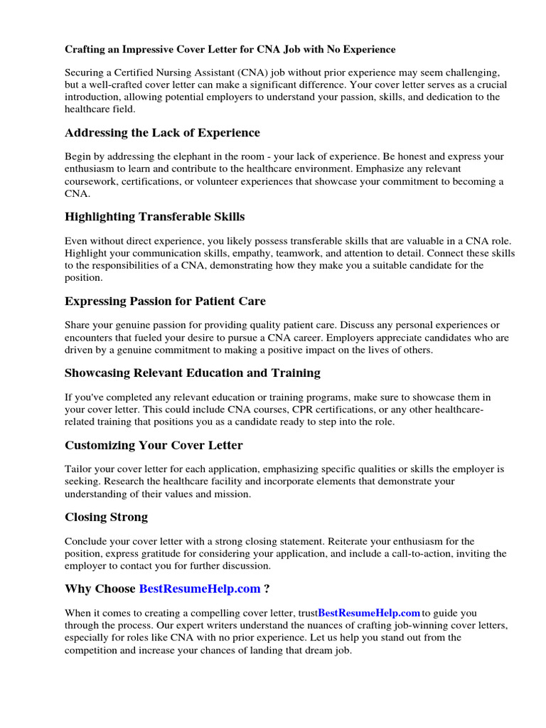 CNA Cover Letter Guide for Beginners | PDF | Résumé | Nursing