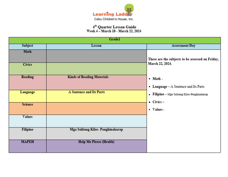 G1 4th Quarter Lesson Guide WeeK 04 March 18 March 22 2024 T.nes LAST ...