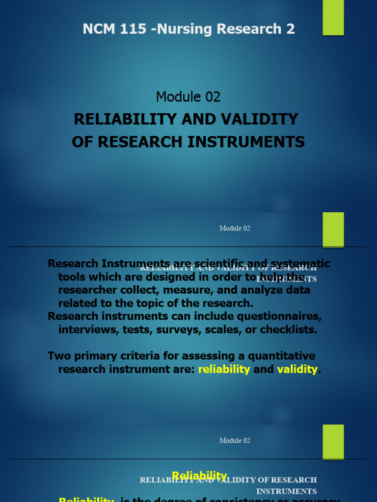 Lecture NR2 02 Reliability and Validity of Research Instruments Sy 2023 | PDF | Validity ...
