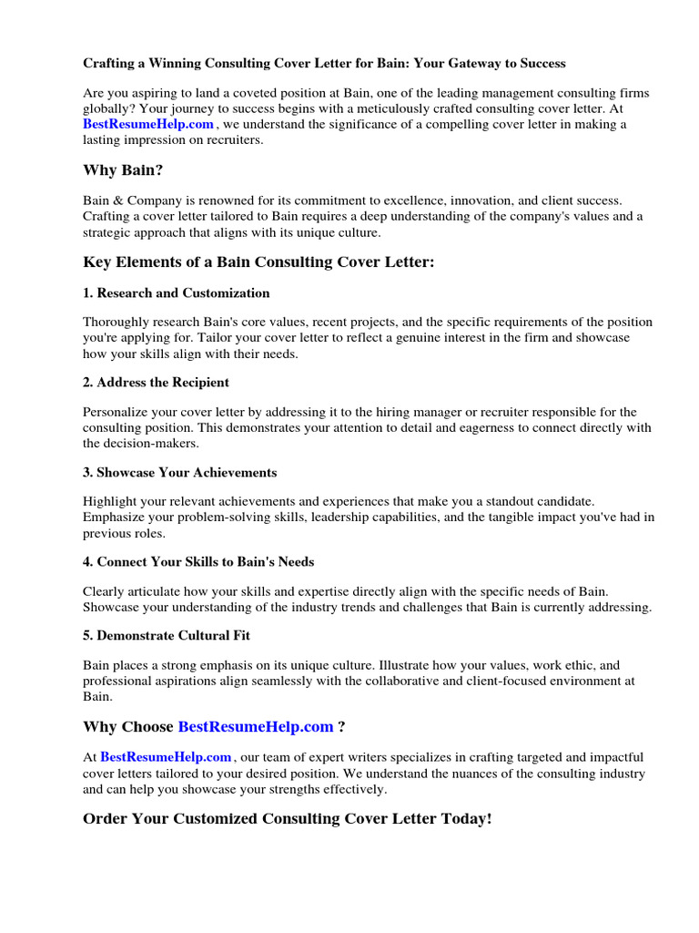 Bain Cover Letter Gallery Templates, Examples And Articles Written