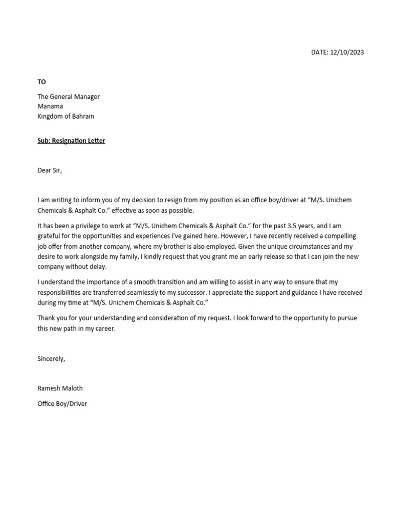 Ramesh Resign Letter | PDF