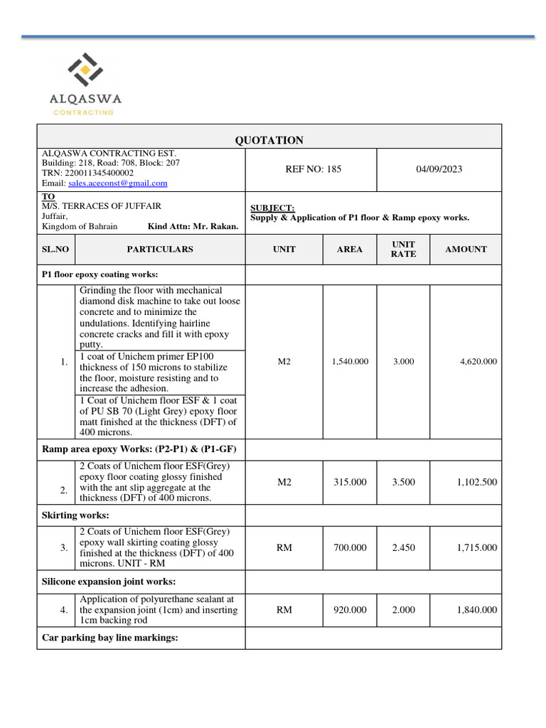 Quotation - Toj (P1) | PDF | Epoxy | Building Engineering