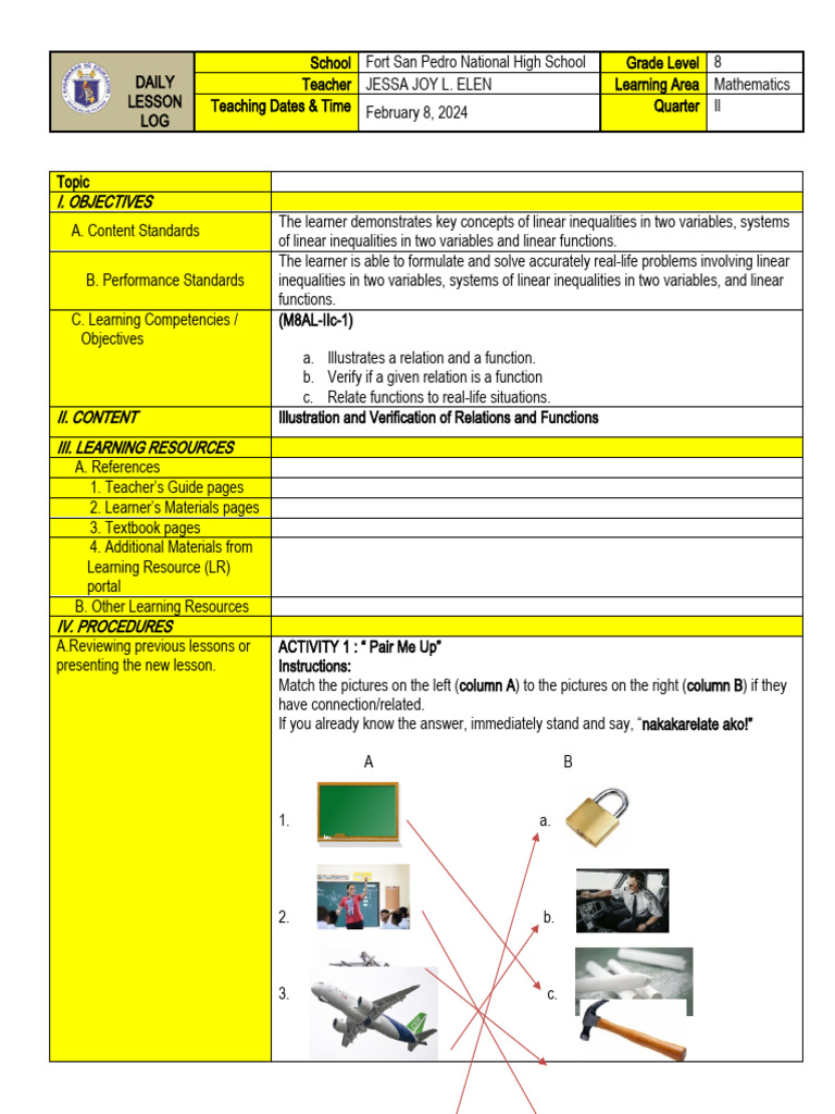 RELATIONS AND FUNCTIONS - DLP Grade 8 | PDF | Function (Mathematics ...