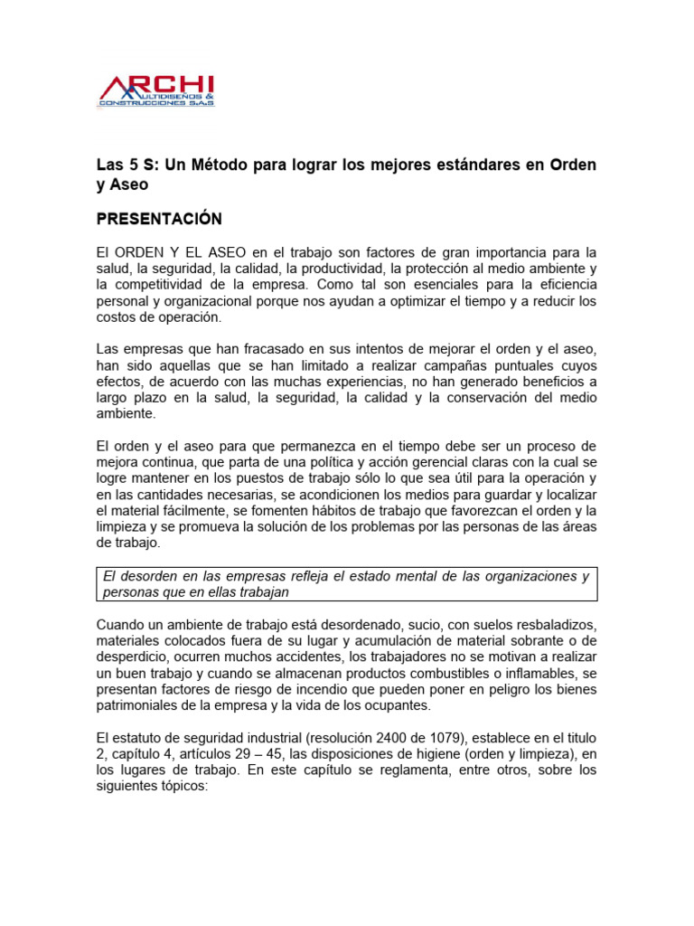 las 5s salud ocupacional | PDF | Residuos | Higiene