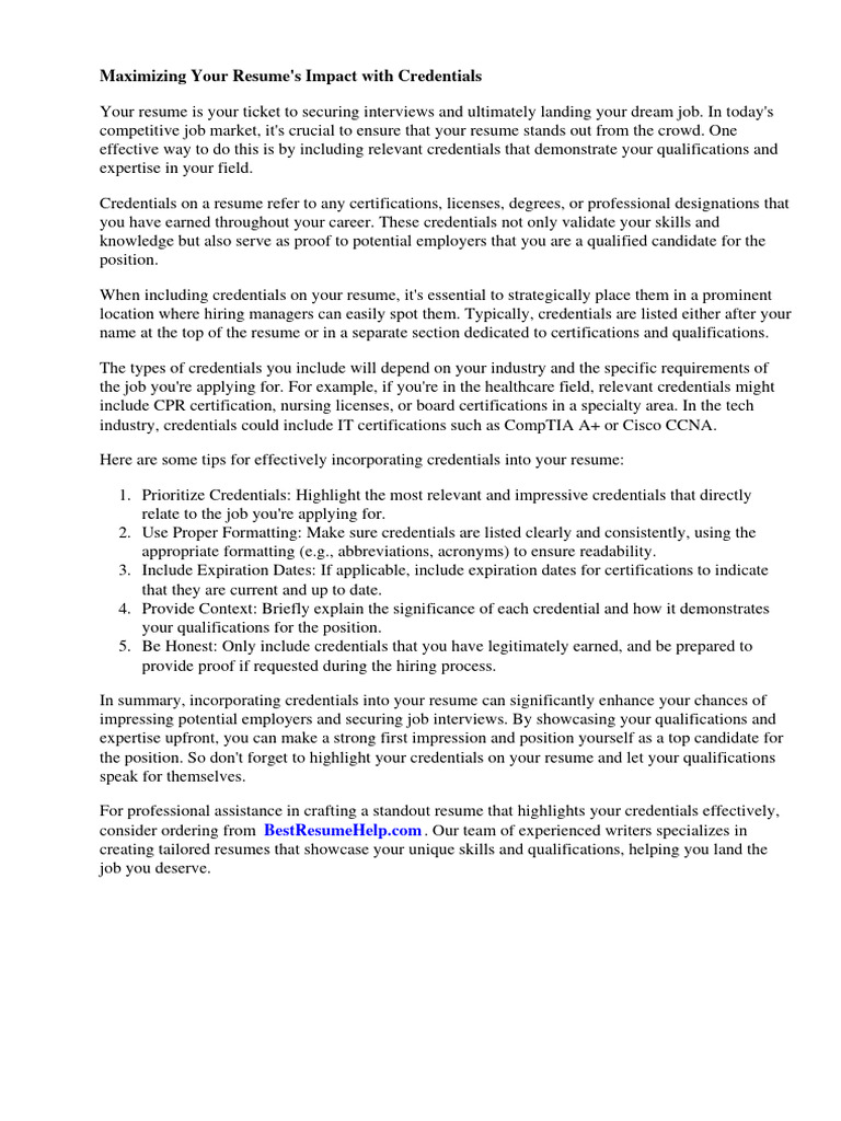 Credentials On Resume | Download Free PDF | Résumé | Credential