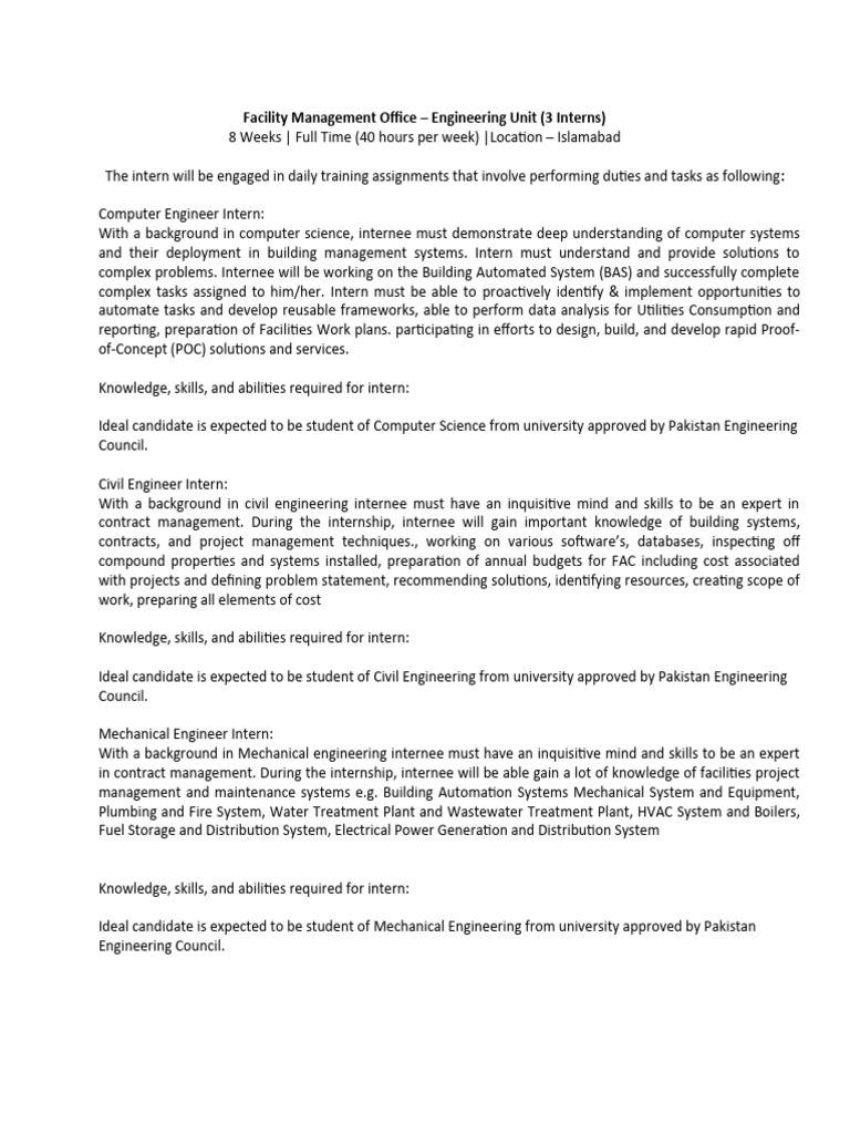 Engineering Internships in Islamabad | PDF | Engineering | System