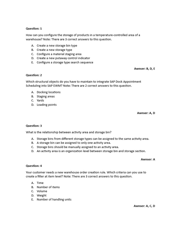Question EWM EXAM | PDF | Warehouse