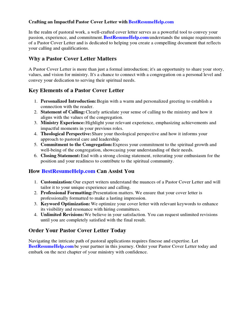 Pastor Cover Letter | PDF | Résumé | Leadership