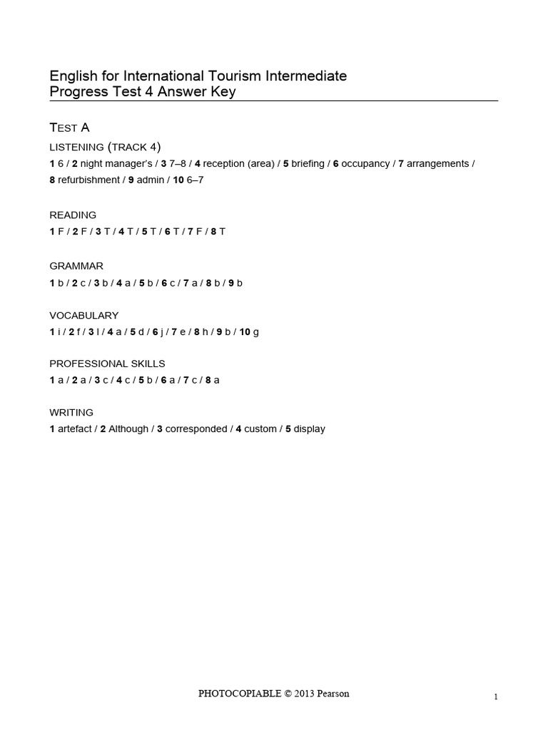 Progress Test 4AB Answer Keys | PDF