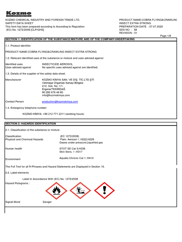 COBRA SDS | PDF | Occupational Safety And Health | Safety