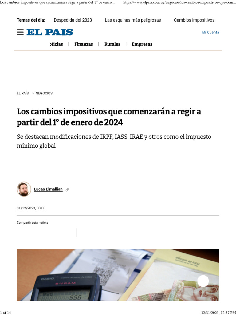 Los cambios impositivos que comenzarán a regir a partir del 1° de enero ...