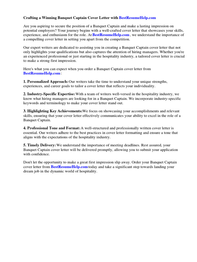 Banquet Captain Cover Letter Tips | PDF | Waiting Staff