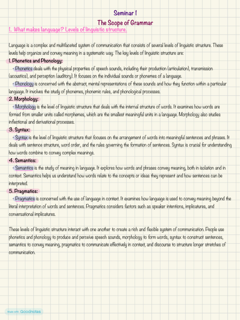 Theoretical Grammar (Seminars 1-2) | PDF | Semantics | Linguistics