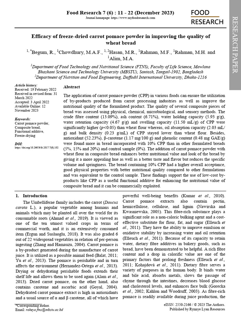 Carrot Pomace Powder Enhances Wheat Bread | PDF | Food And Drink ...