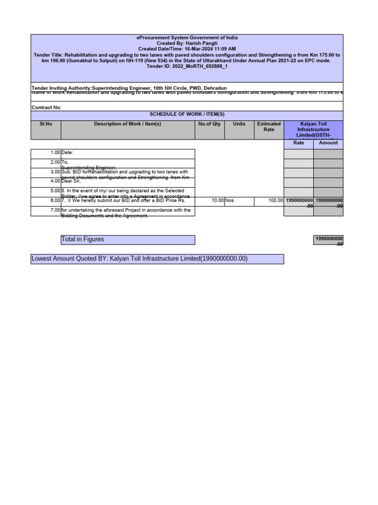 Boq Comparative Chart | Download Free PDF | Procurement | Business