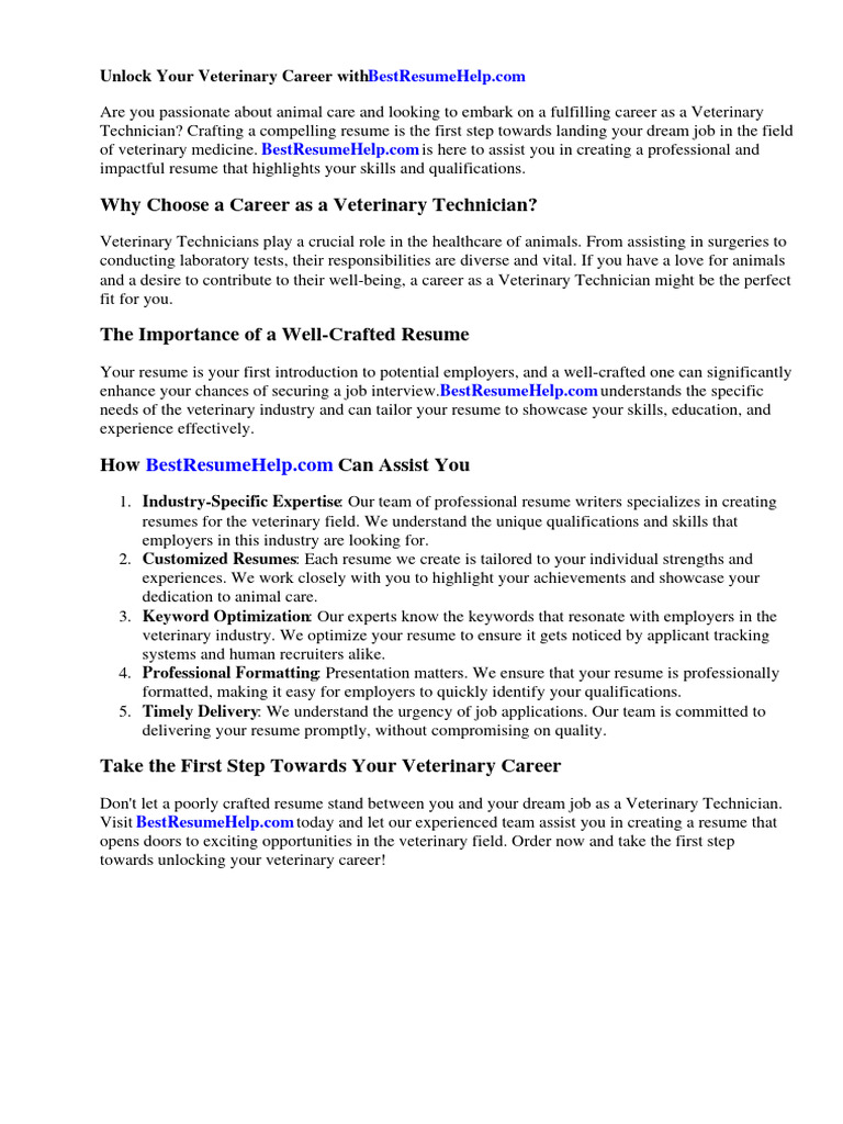 Veterinary Technician Cover Letter | PDF | Résumé | Veterinary Medicine
