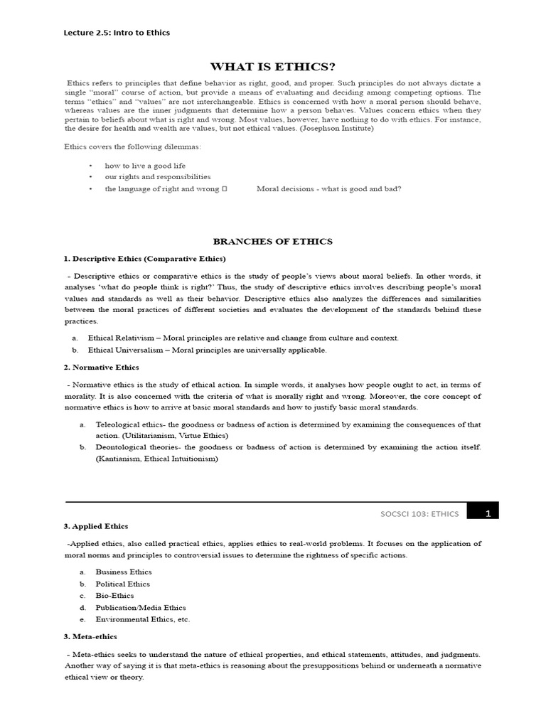 Lecture 2 5 Introduction To Ethics Additional Readings Pdf Morality Applied Philosophy