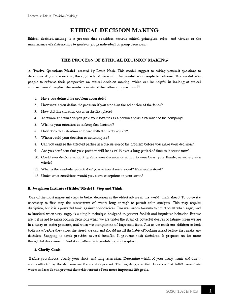 Lecture-3-Ethical-Decision-Making | PDF | Decision Making | Disciplines