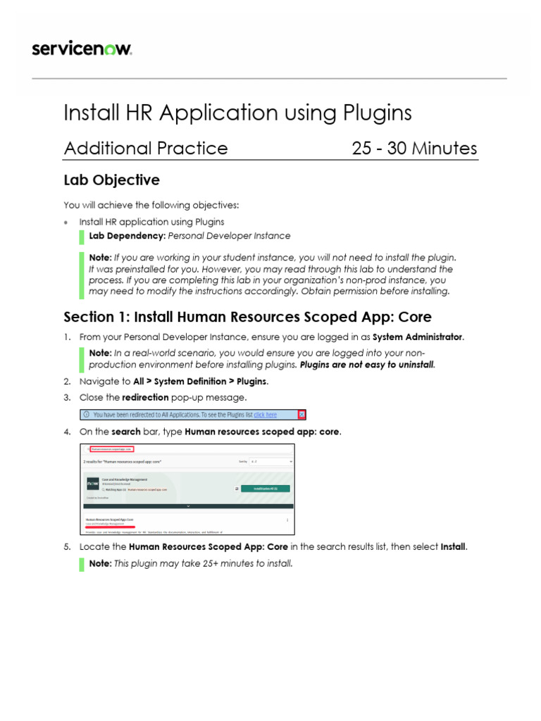 SNAF - Install HR Application Using Plugins Lab | PDF | Plug In (Computing) | Software Engineering
