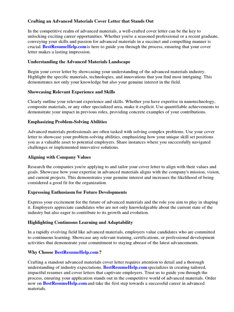 Advanced Materials Cover Letter Guide | PDF | Résumé | Experience