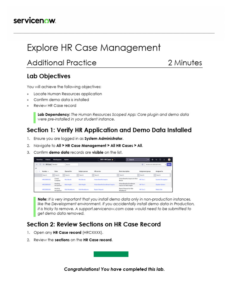 SNAF - Explore HR Case Management Lab | PDF | Computers