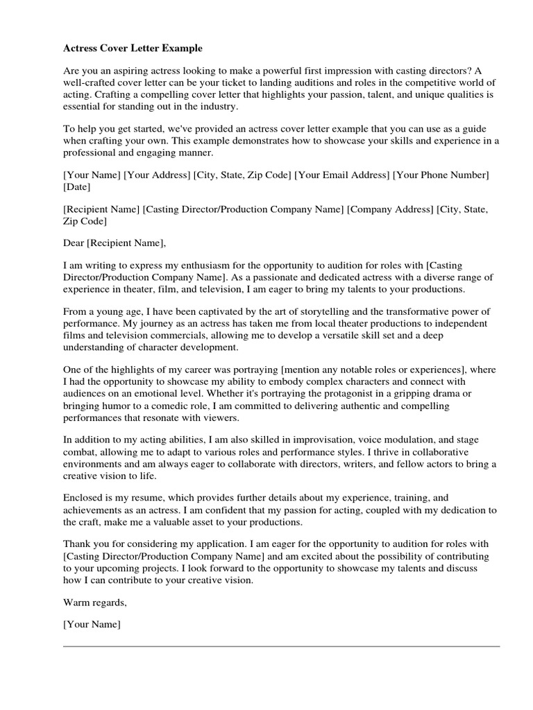 Actress Cover Letter Examples | PDF | Résumé | Proofreading