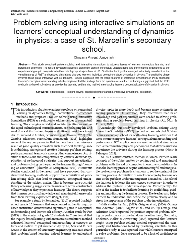 Problem Solving Using Interactive Simulations On Learners Conceptual ... Problem Solving Using Interactive Simulations On Learners Conceptual ...