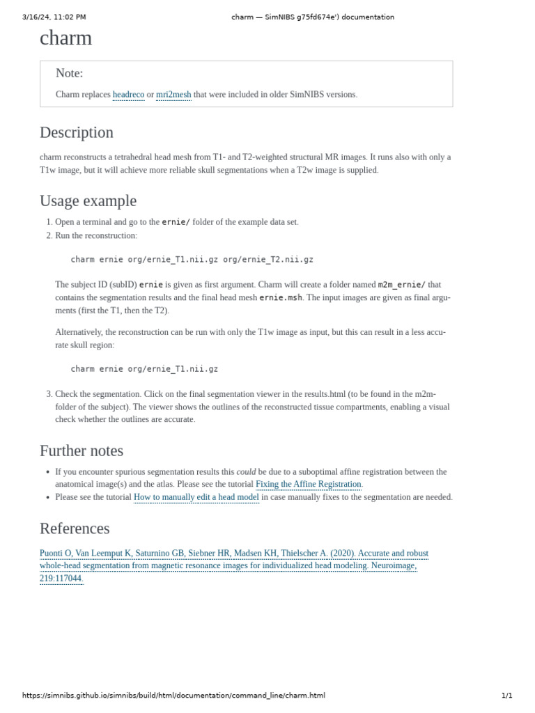 Charm - SimNIBS G75fd674e') Documentation | PDF