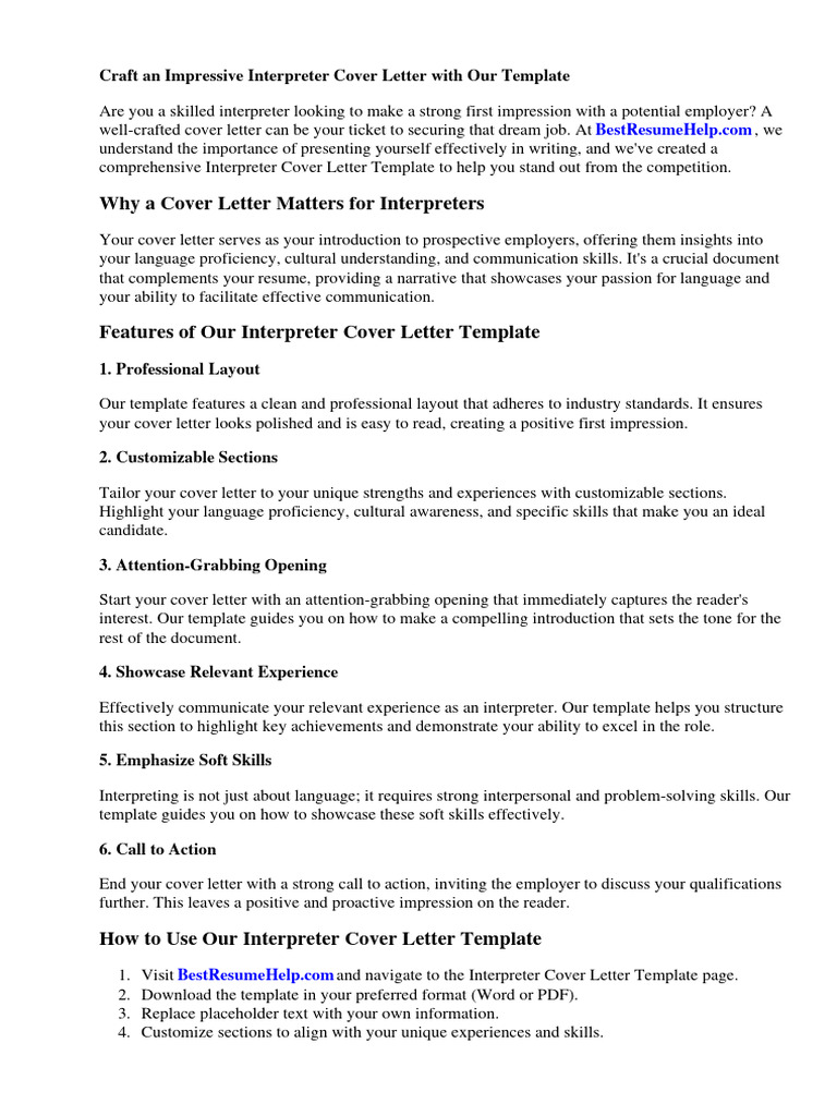 Interpreter Cover Letter Template | Download Free PDF | Résumé ...