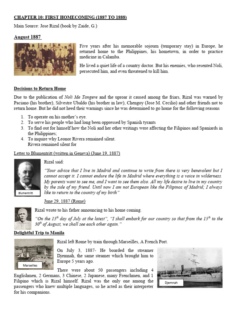 CHAPTER 10 Rizal - First Homecomming | PDF | Leasehold Estate