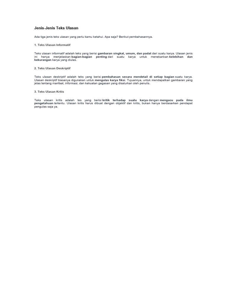 Jenis. TEKS ULASAN | PDF