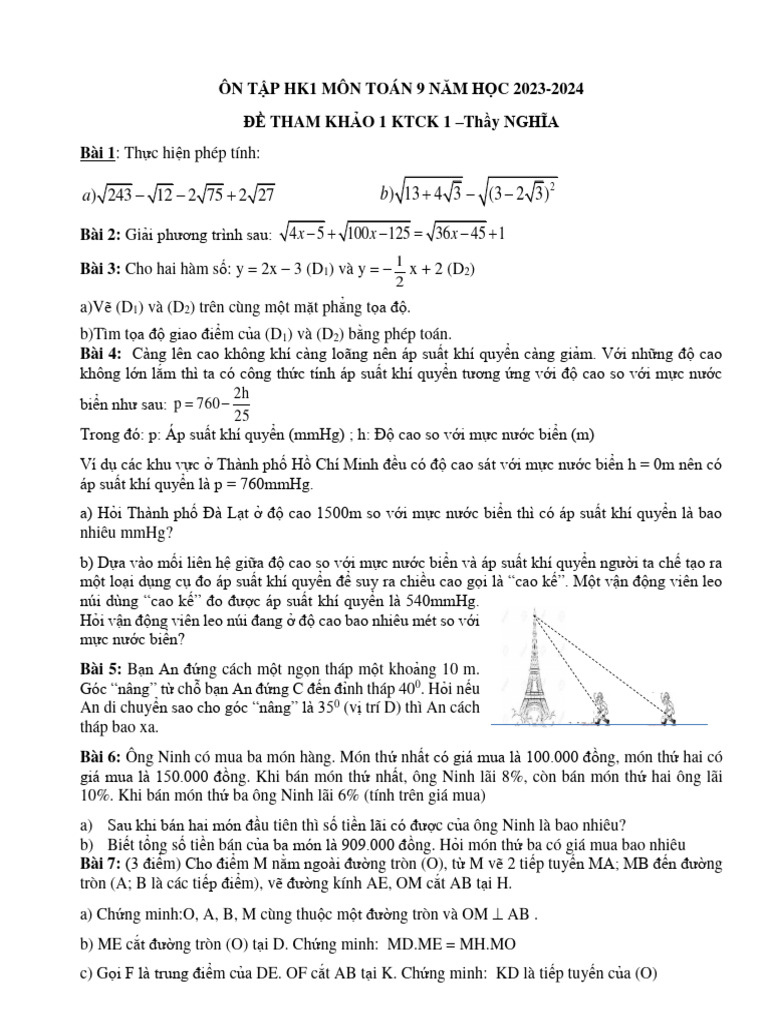 Tong Hop de Ktck1 Tham Khao Khoi 9 Nam Học 2023-2024 | PDF