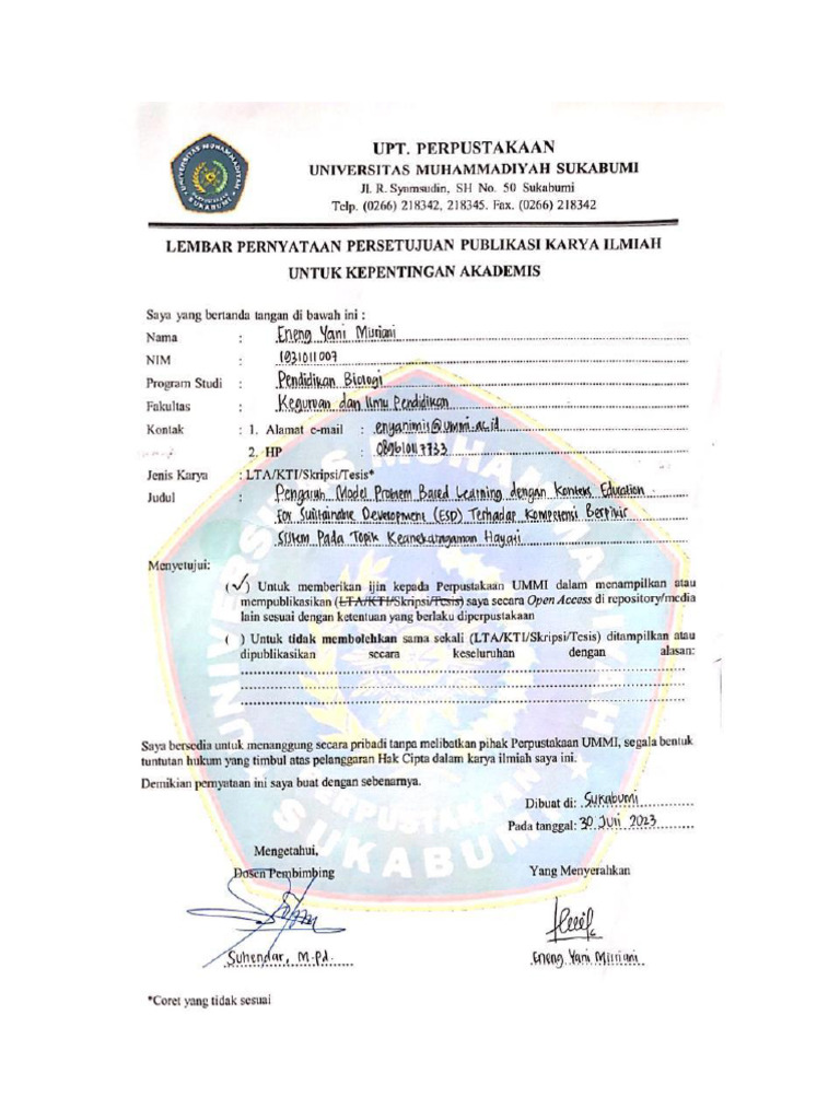 Lembar Pernyataan Persetujuan Publikasi Karya Ilmiah-Eneng Yani ...