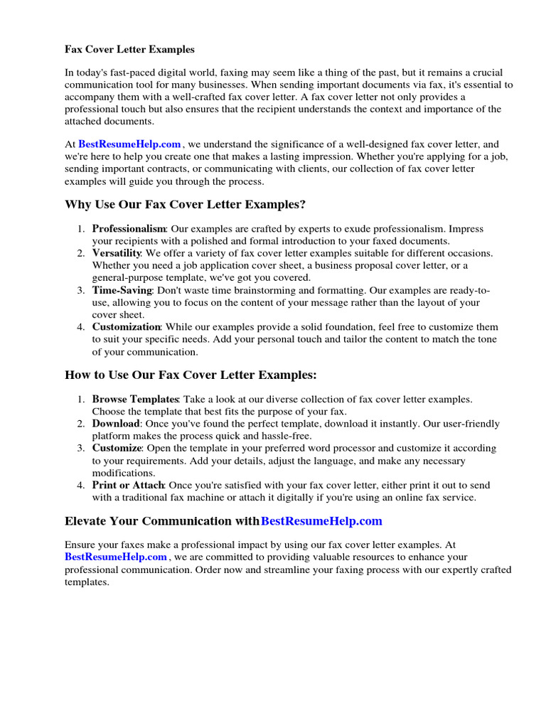 Fax Cover Letter Examples | PDF