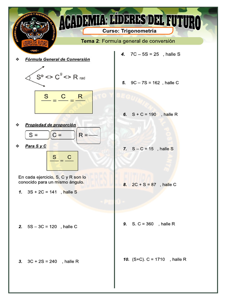 TRIG Tema 2 Fórmula General de Conversión | PDF