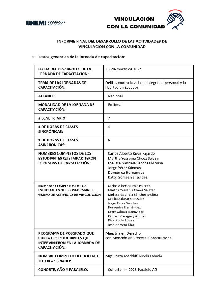 INFORME FINAL DE VINCULACION - GRUPO 8-Signed-Signed - Firmado-Signed-Signed | PDF | Ciencias ...