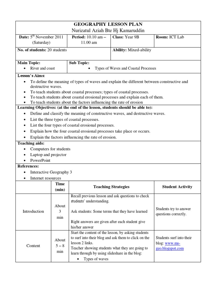 Coastal Processes and Erosion Lesson Plan | PDF | Erosion | Behavior ...