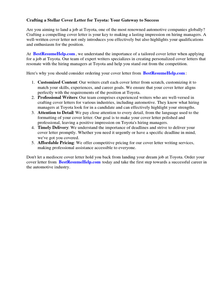 Cover Letter For Toyota | PDF | Experience | Knowledge