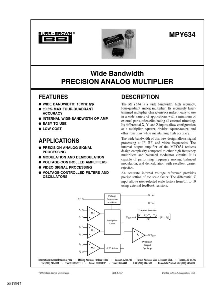MPY634 | PDF | Amplifier | Operational Amplifier