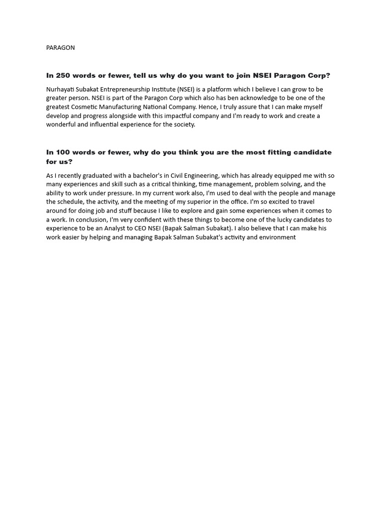 Join NSEI Paragon Corp: Why I'm the Best Fit | PDF