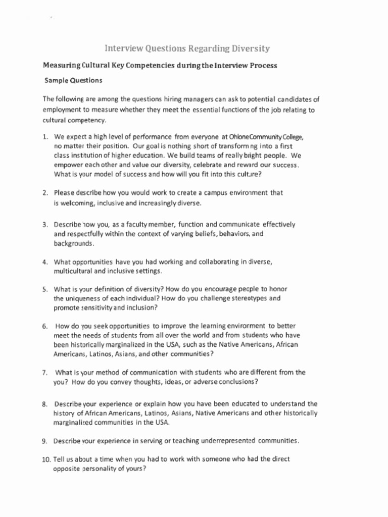 Iii.a.53 Sample Diversity Questions and Scenario Questions | PDF